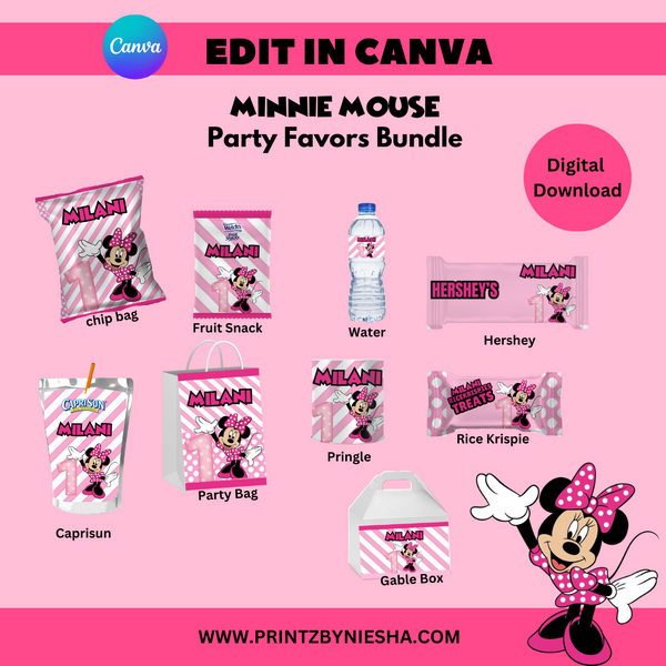 Editable Minnie Mouse Party Favor Bundle – PrintzByNiesha